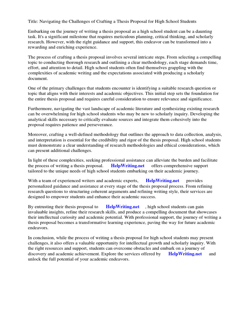 Thesis Proposal For High School Students | PDF | Thesis | Methodology
