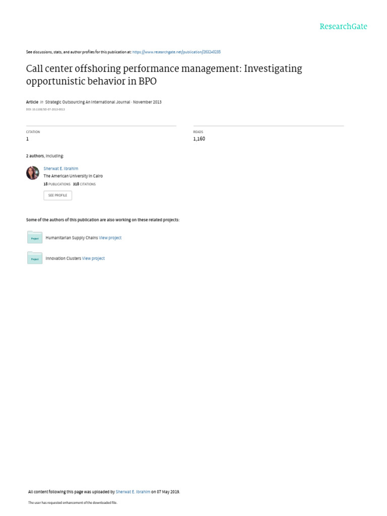 Call Center Offshoring Performance Insights | PDF