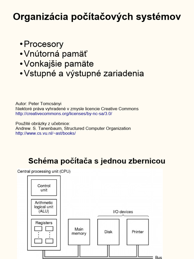 Procesory Vnútorná Pamäť Vonkajšie Pamäte Vstupné A Výstupné Zariadenia | PDF
