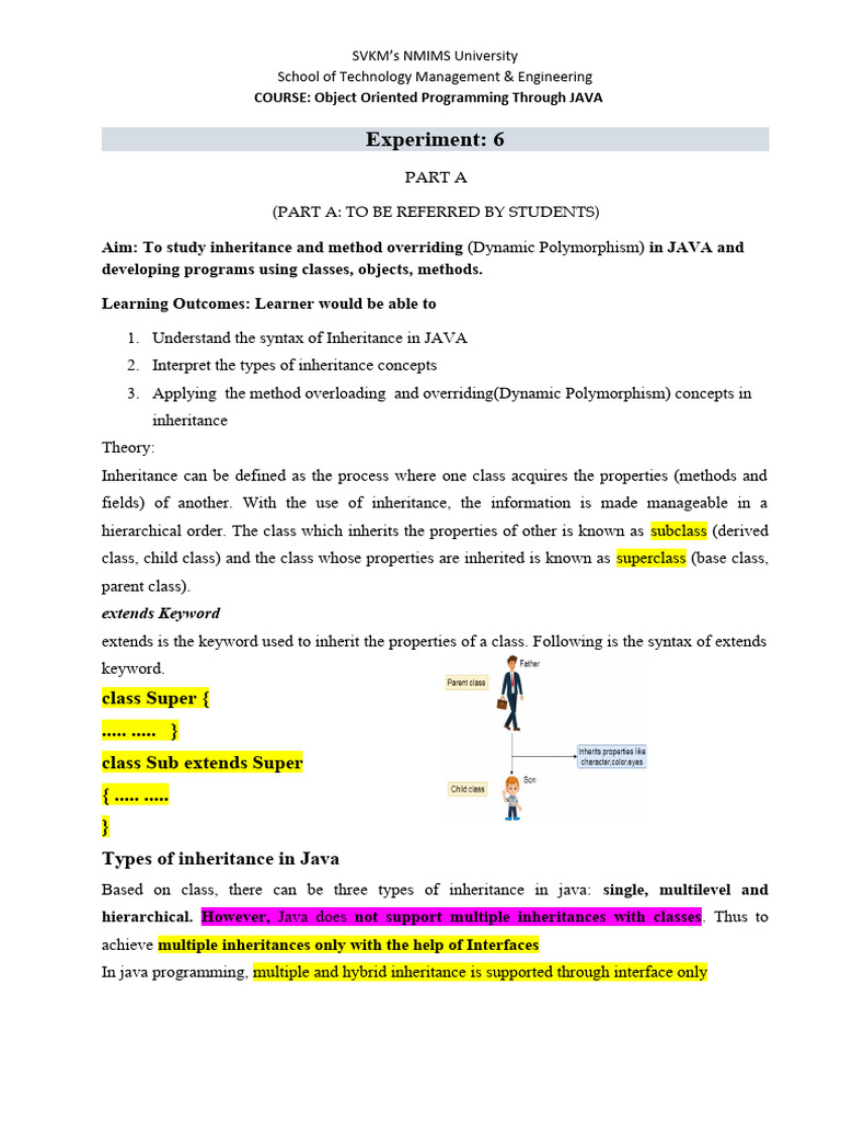 6 Experiment OOP JAVA G6Ggs5rSVU | PDF | Inheritance (Object Oriented Programming) | Class ...