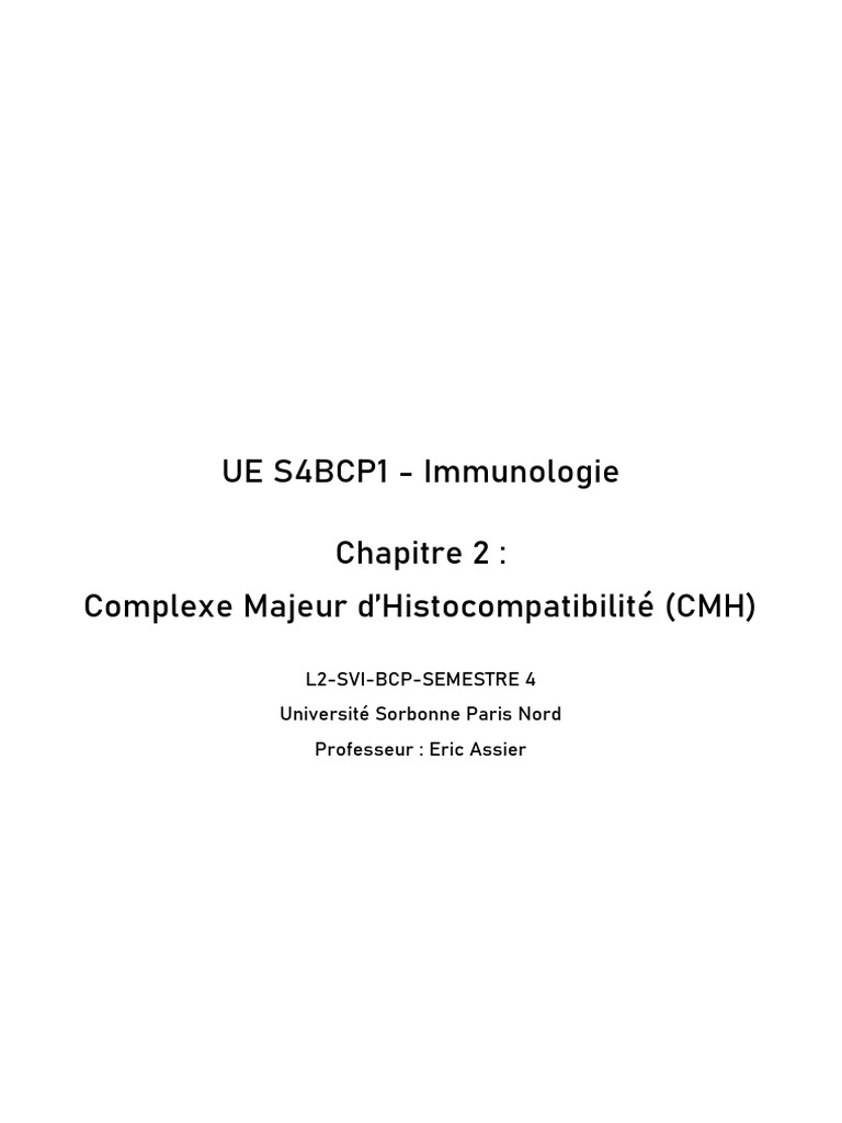 Immunologie Chapitre 2 CMH | PDF