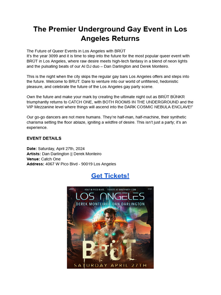 The Premier Underground Gay Event in Los Angeles Returns. | PDF | Mystery, Thriller & Crime Fiction