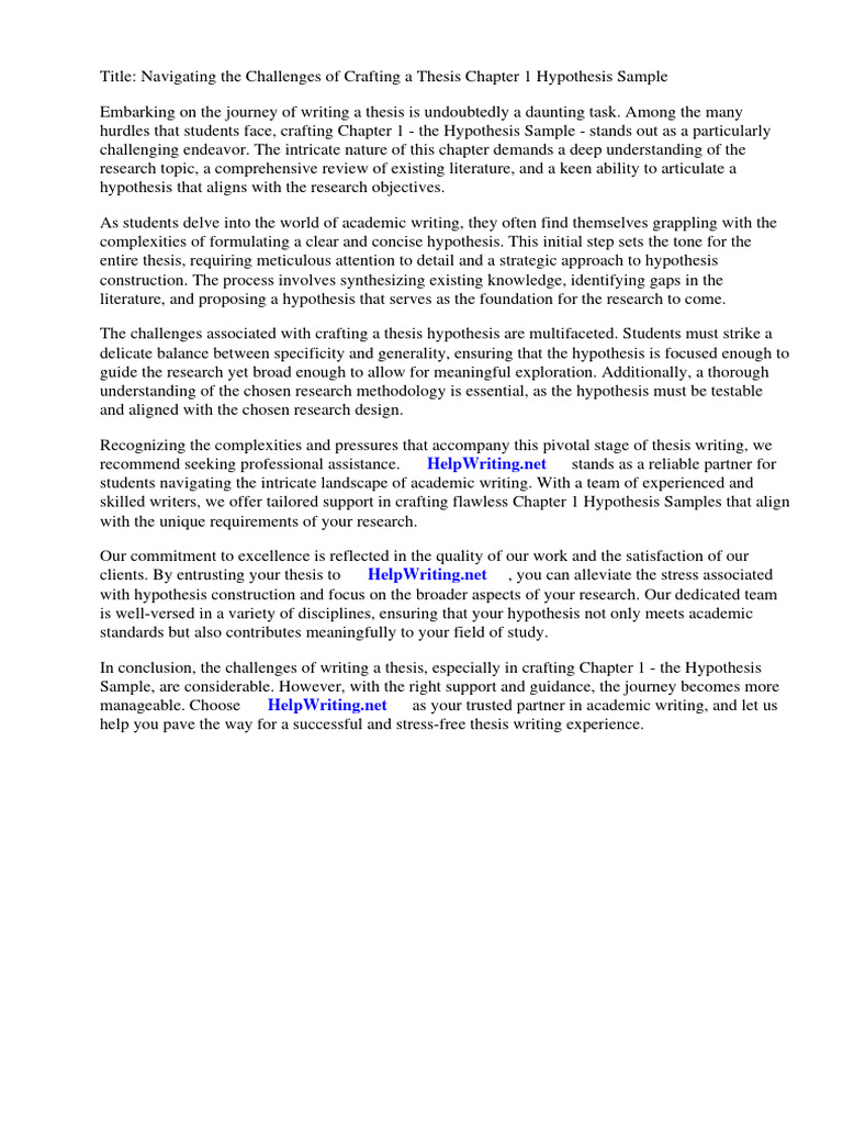 Thesis Chapter 1 Hypothesis Sample | Download Free PDF | Hypothesis ...