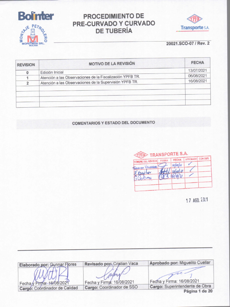 20021.SCO-07 Proc. de Pre Curvado y Curvado de Tuberia Rev.2 | PDF | Ingeniería Química ...