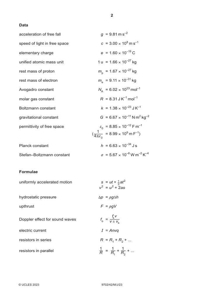 Formulae&Constants | PDF