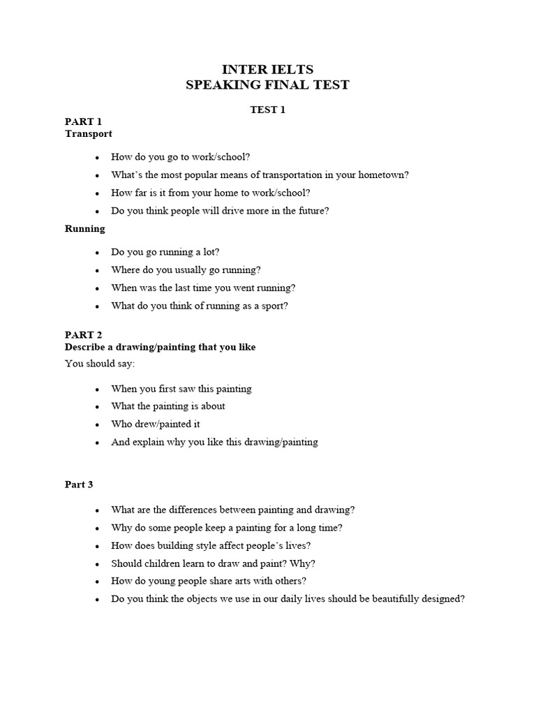 Inter Ielts Speaking Final Test | PDF