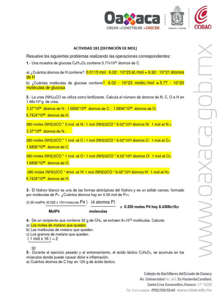 A1b1.definición de Mol | Descargar gratis PDF | Mole (Unidad) | Átomos