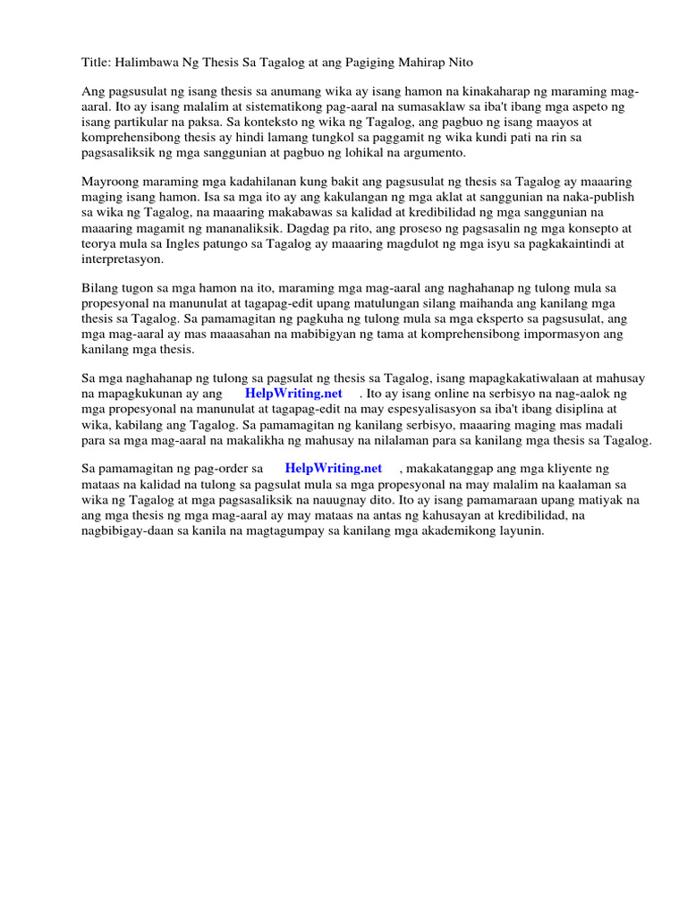 Halimbawa NG Thesis Sa Tagalog | PDF