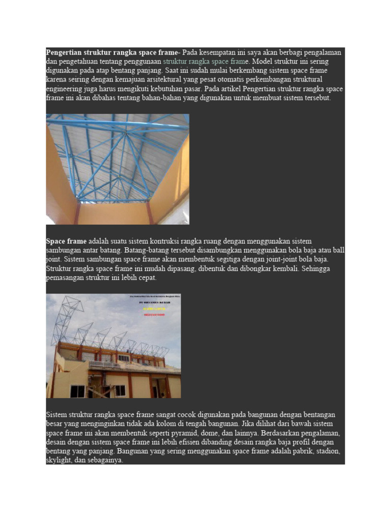 Pengertian struktur rangka space frame | PDF