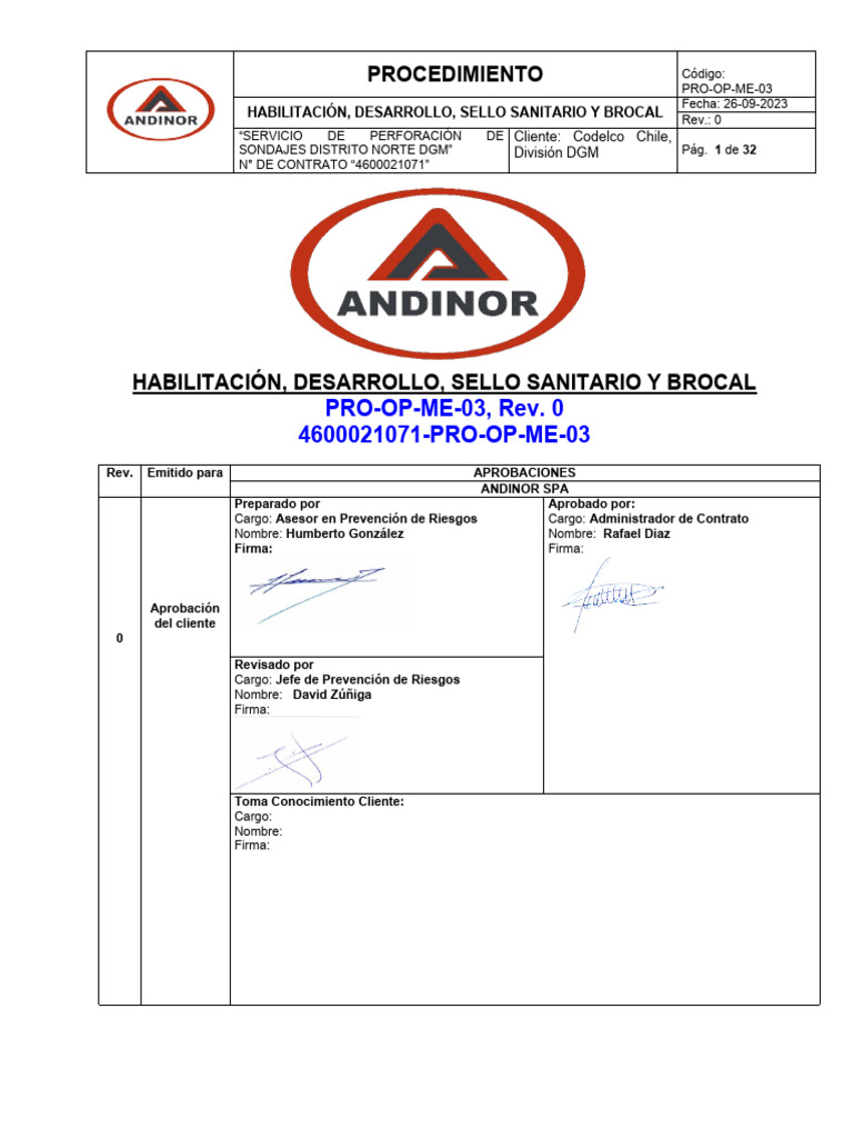 PRO-OP-ME-03 Habilitación Desarrollo Sello Sanitario y Brocal | PDF ...