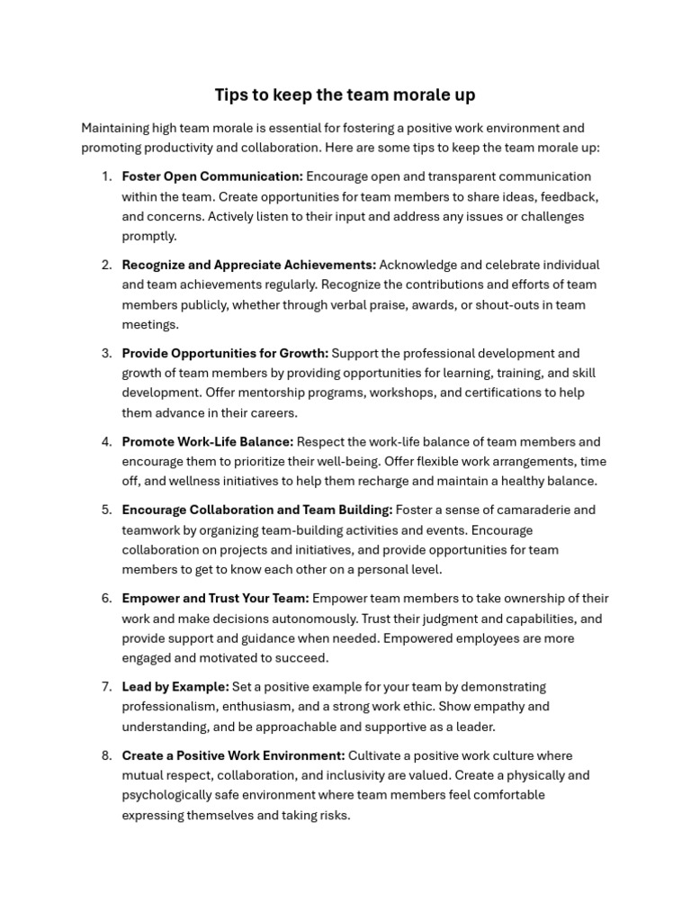 Boosting Team Morale: Essential Tips | PDF | Team Building | Empathy