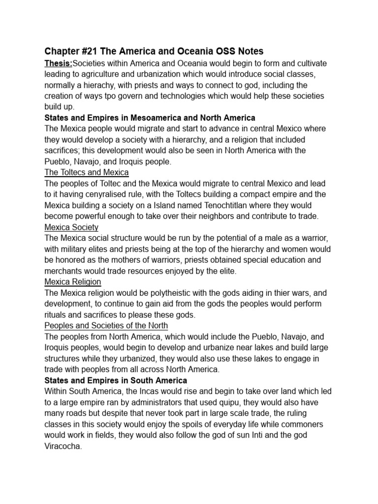 Chapter #21 The America and Oceania OSS Notes Gabriel Valdes | PDF ...