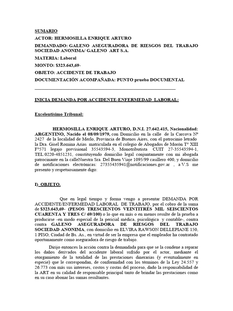 Modelo Demanda CCMM - ART | PDF | Debido al proceso | Judicaturas