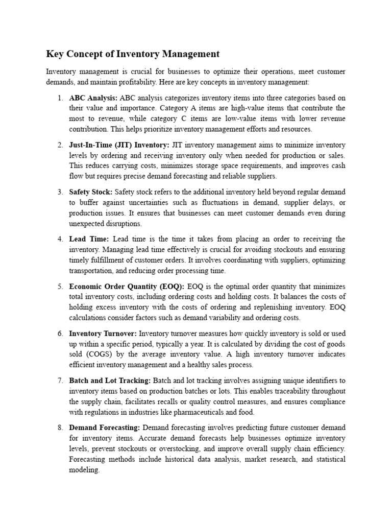 Key Concept of Inventory Management | PDF
