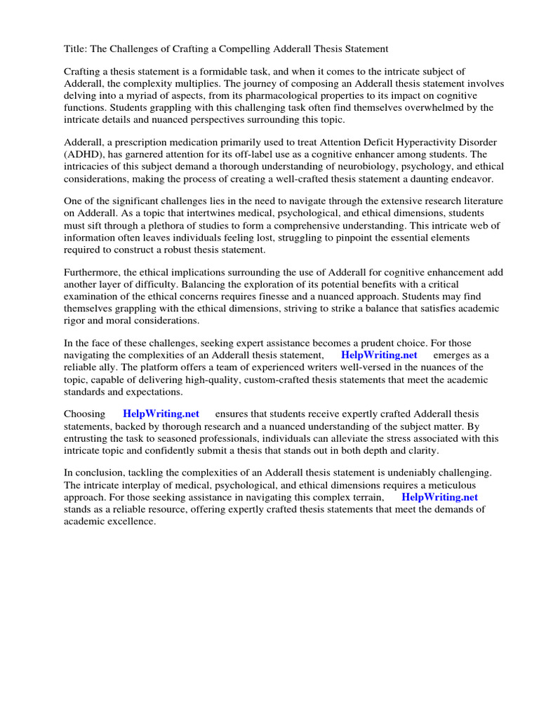 Adderall Thesis Statement | PDF | Attention Deficit Hyperactivity ...