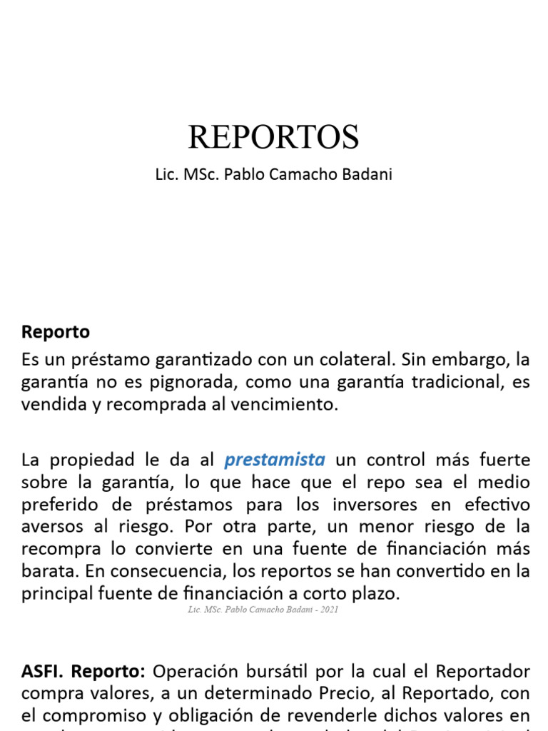 Reportos: Préstamos Garantizados y Estructuras Financieras | PDF ...