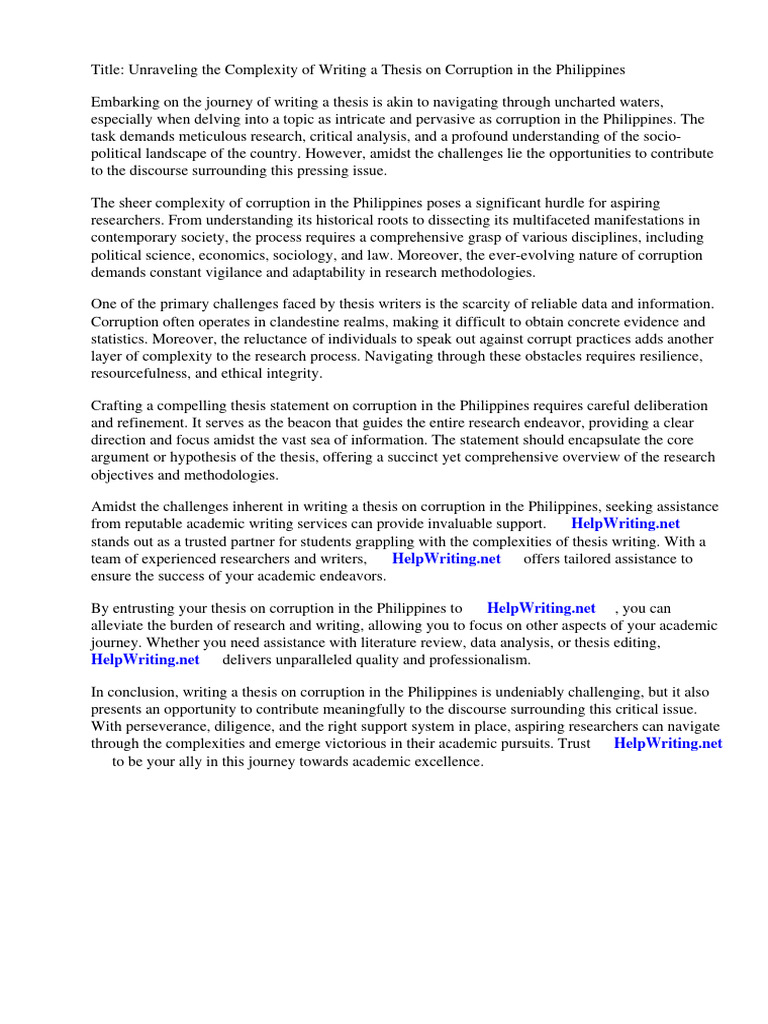 Corruption in The Philippines Thesis Statement | PDF | Political Corruption | Corruption