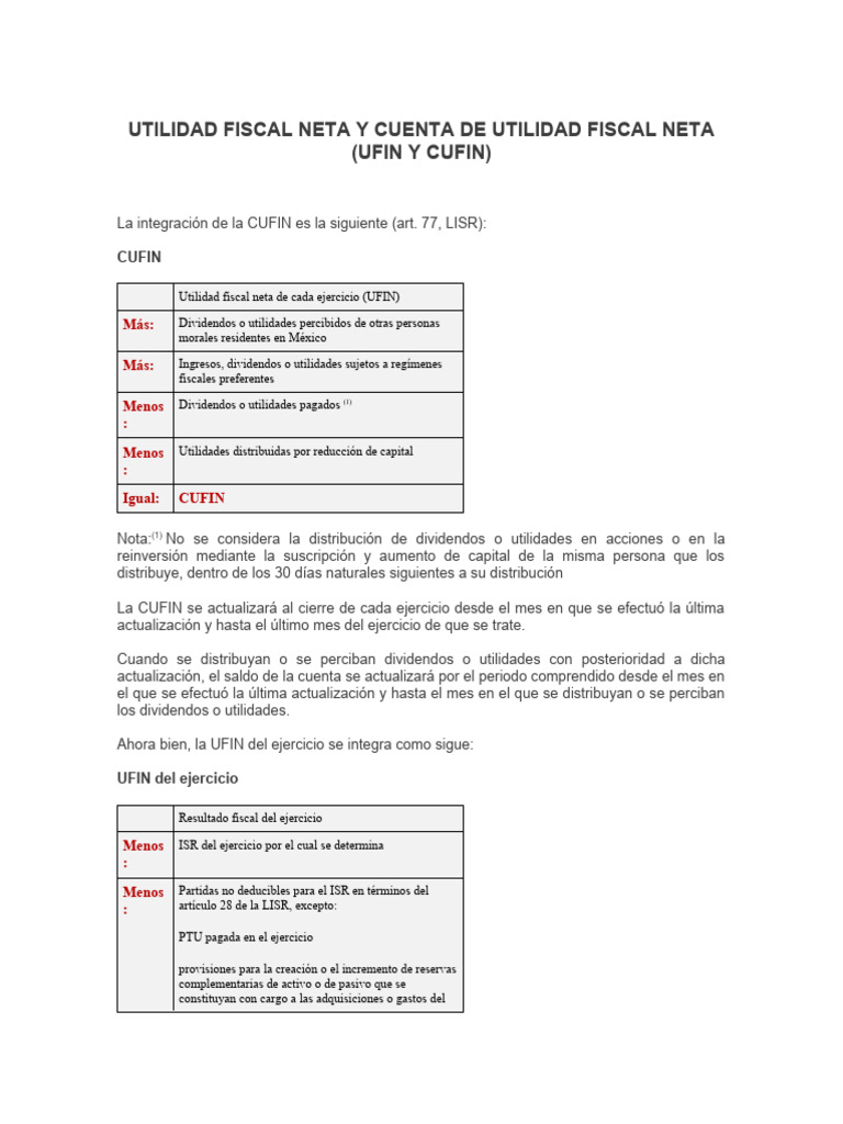 Utilidad Fiscal Neta y Cuenta de Utilidad Fiscal Neta | PDF