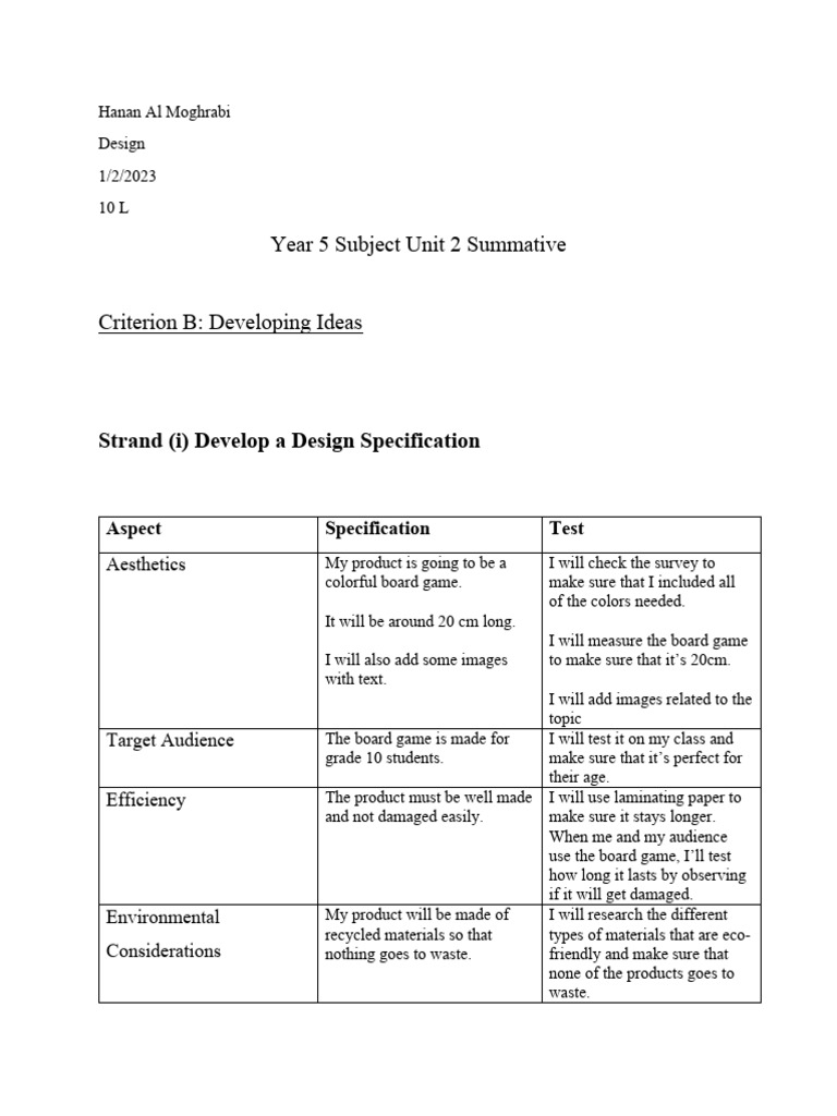 Design Summative Assessment Criteria B | PDF | Cognition