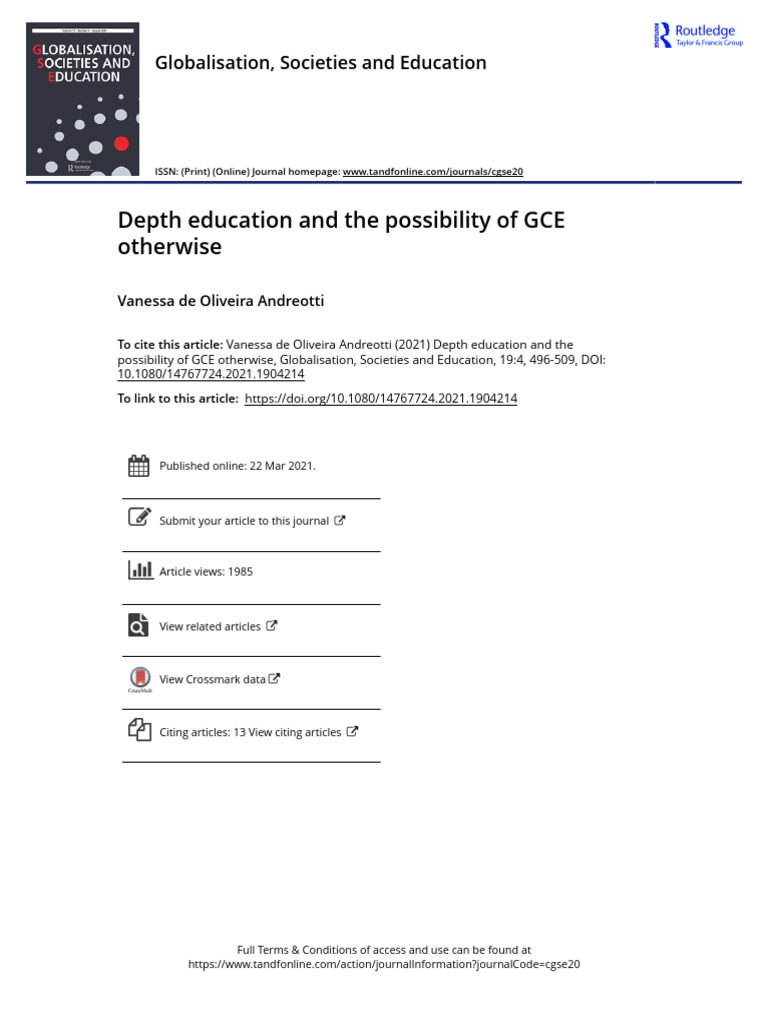 Depth Education and The Possibility of GCE Otherwise | PDF | Thought ...