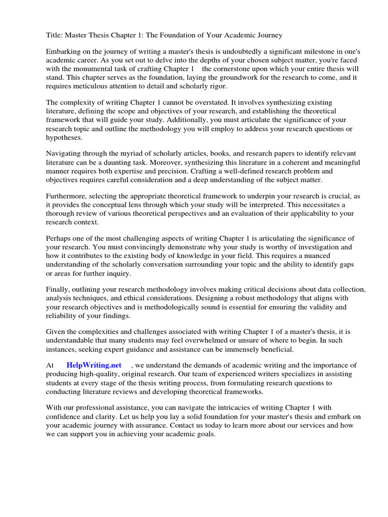 Master Thesis Chapter 1 | PDF | Methodology | Thesis