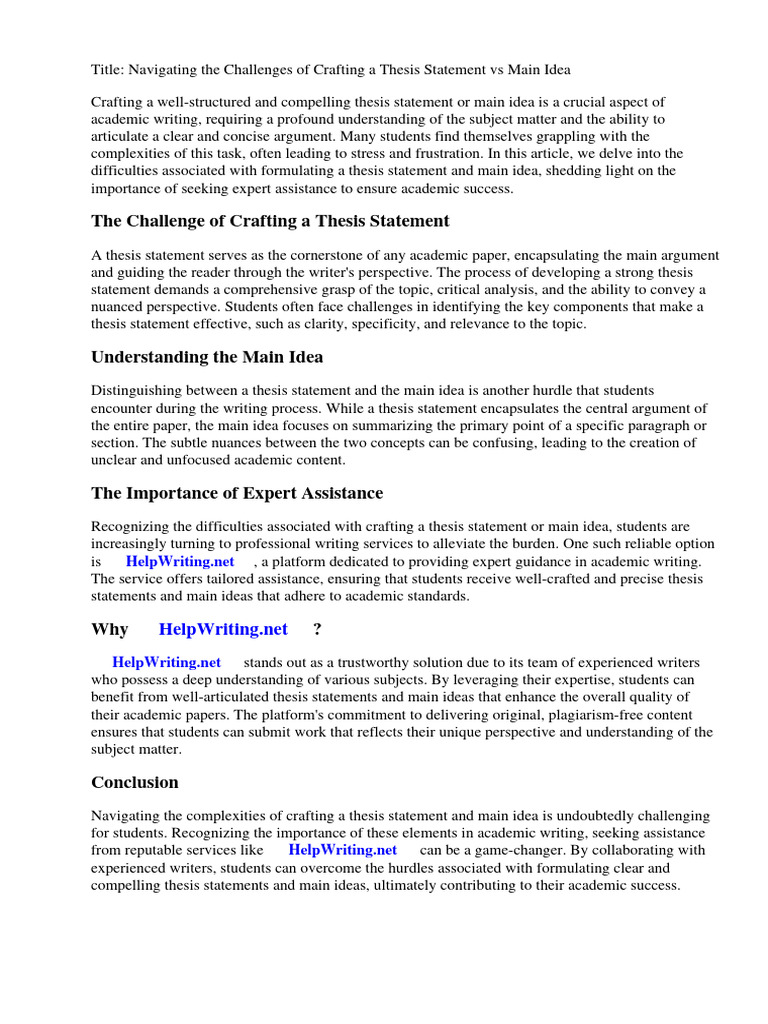 Thesis Statement Vs Main Idea | Download Free PDF | Essays | Thesis