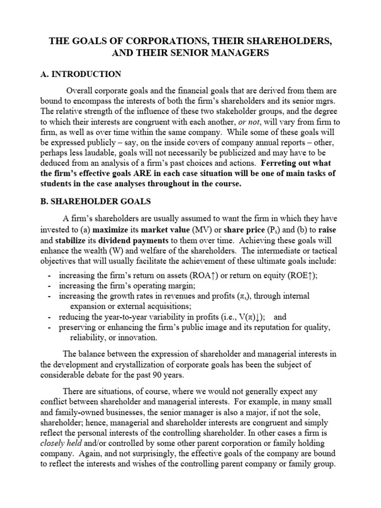 Goals of Corps, Their Shareholders, and Their Senior Managers - 2022 ...