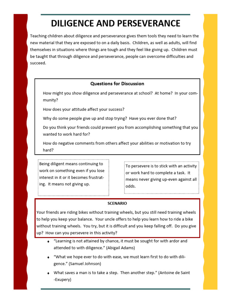 Teaching Diligence and Perseverance | PDF | Self-Improvement