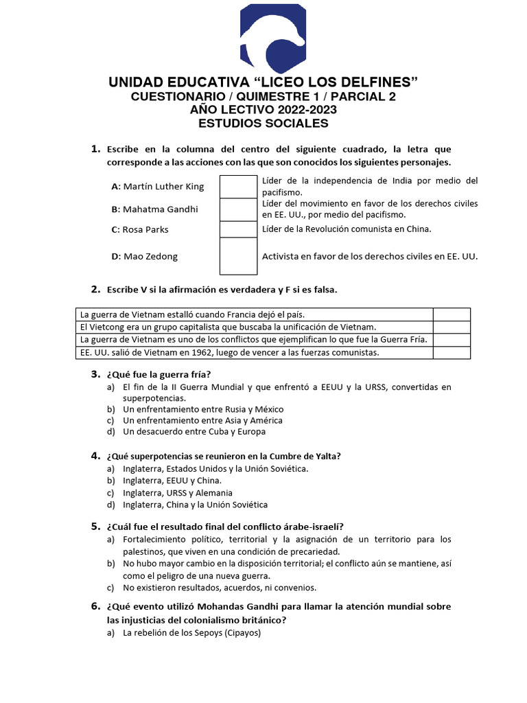Cuestionario-1q 2P-10-B Eess 2022 | PDF | Guerra Fría | Unión Soviética