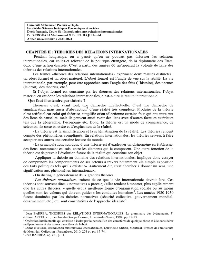 Cours N° 4 Et 5 (Théories Des Relations Internationales) | PDF