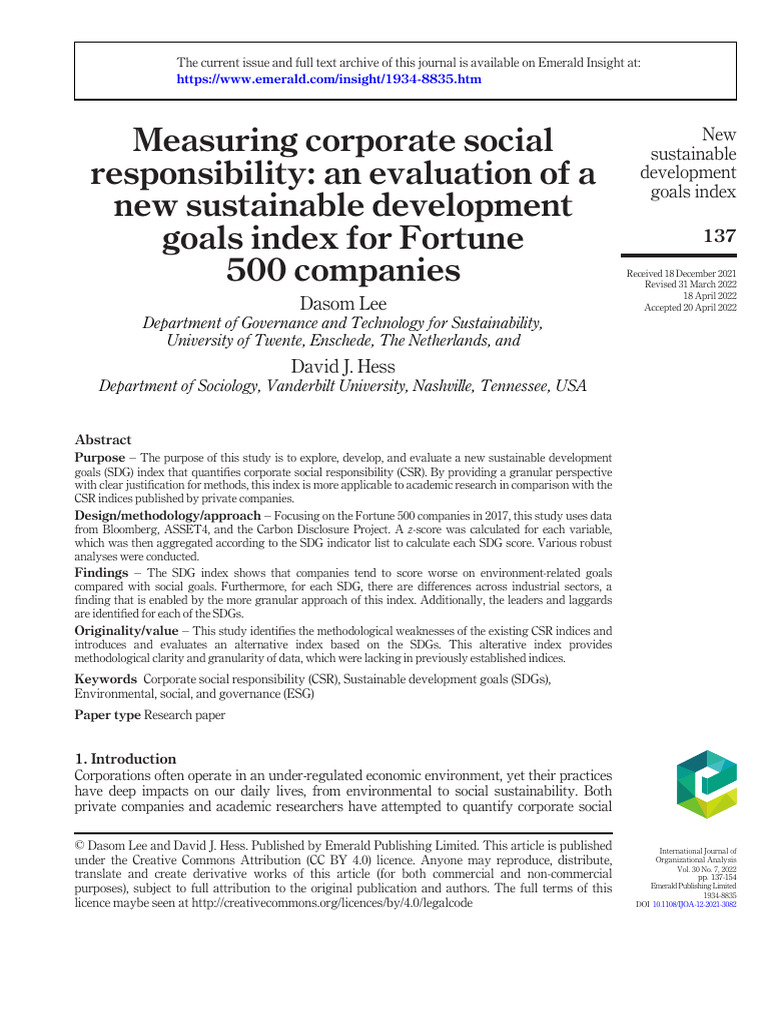 Measuring Corporate Social Responsibility An Evaluation of A New ...