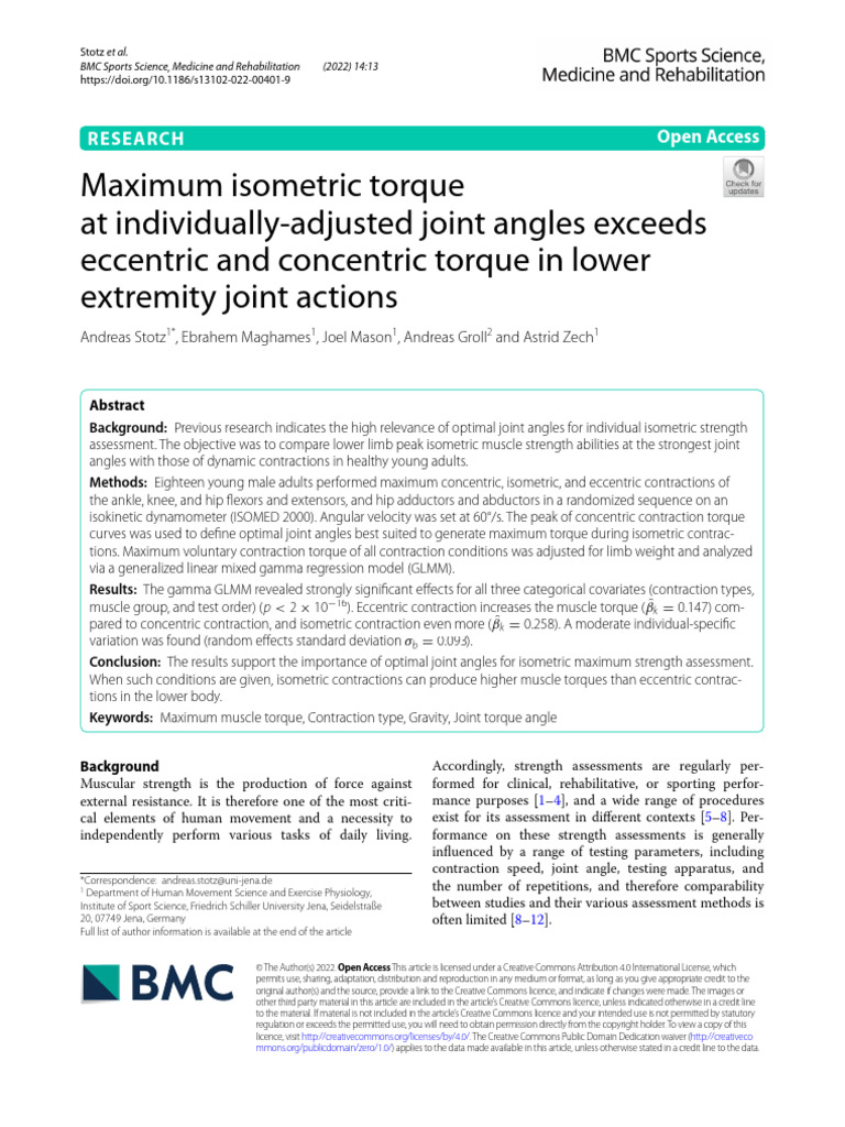 (2022) Maximum isometric torque at individually-adjusted joint angles exceeds eccentric and ...