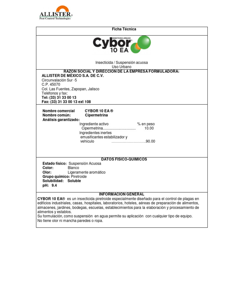 Ficha Tecnica Cybor EA | PDF | Insectos | Insectos y humanos