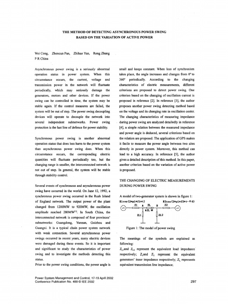 The Method of Detecting Asynchronous Power Swing Based On The Variation of Active Power | PDF ...