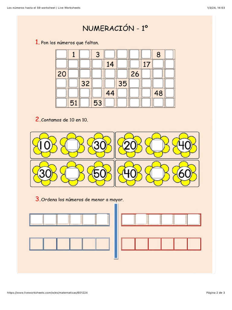 Los Números Hasta El 59 Worksheet - Live Worksheets | PDF