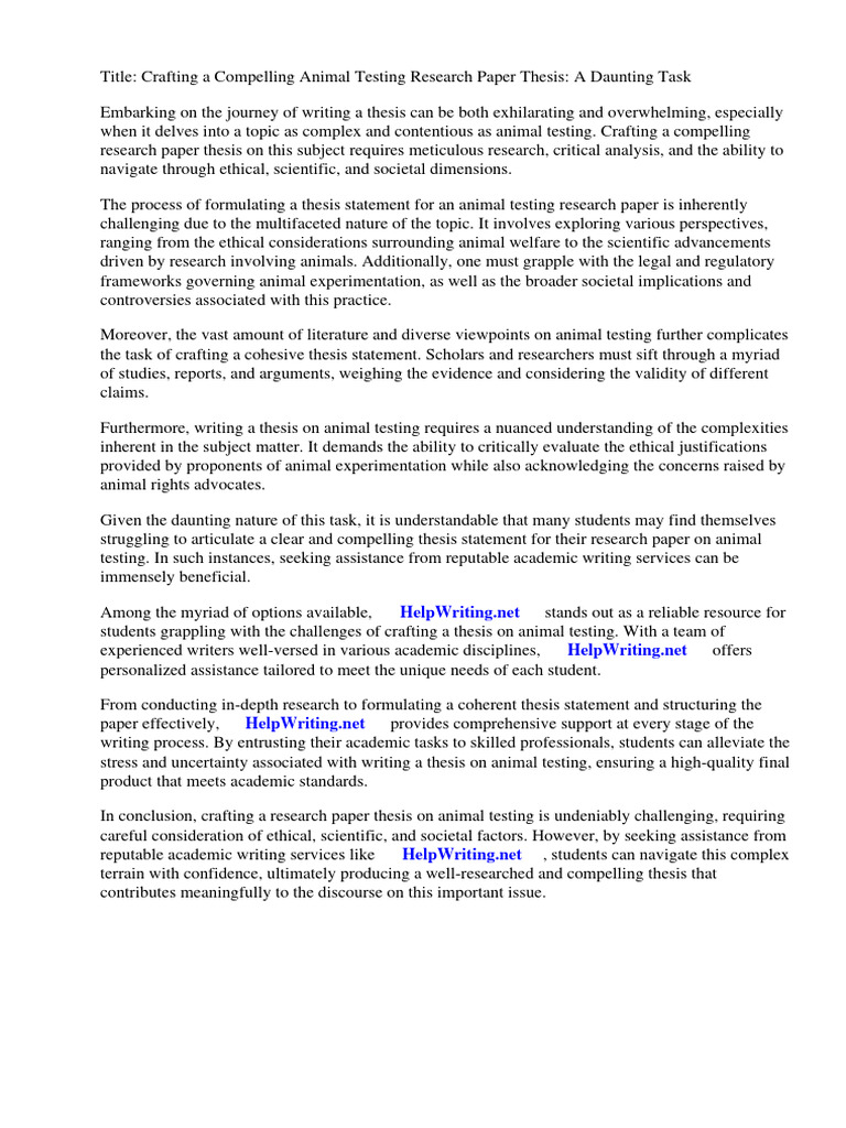Animal Testing Research Paper Thesis | PDF