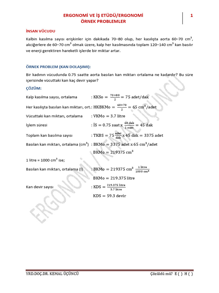 Ergonomi Ve İş Etüdü Örnek Problemler | PDF