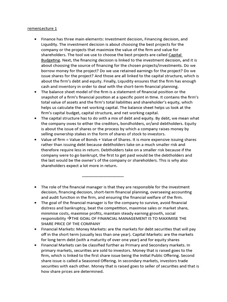 Finance Test 1 Notes | PDF | Net Present Value | Internal Rate Of Return