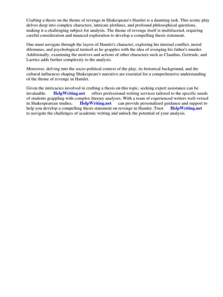 Hamlet Thesis Statement On Revenge | PDF | Hamlet | Revenge