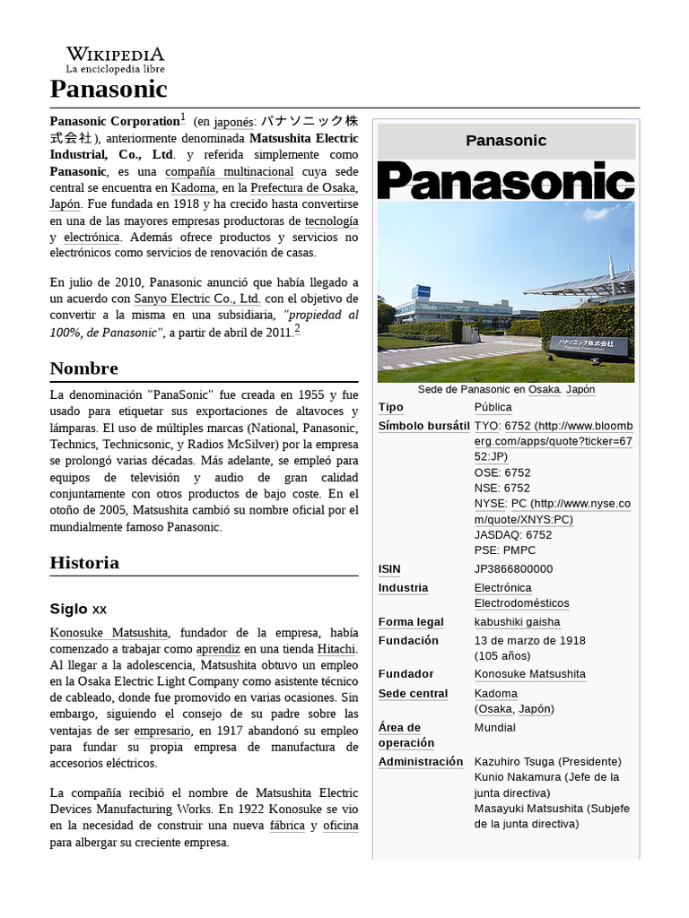Historia y Evolución de Panasonic | PDF | Hogar, jardinería y bricolaje