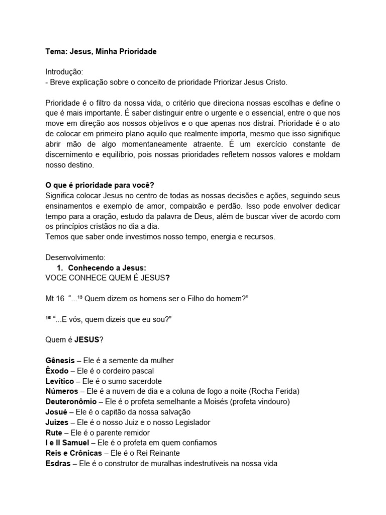 Tema - Jesus, Minha Prioridade | PDF | Filosofia | Autoajuda