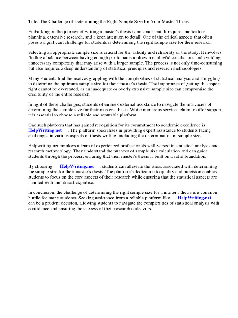 Sample Size Master Thesis | PDF | Thesis | Statistics