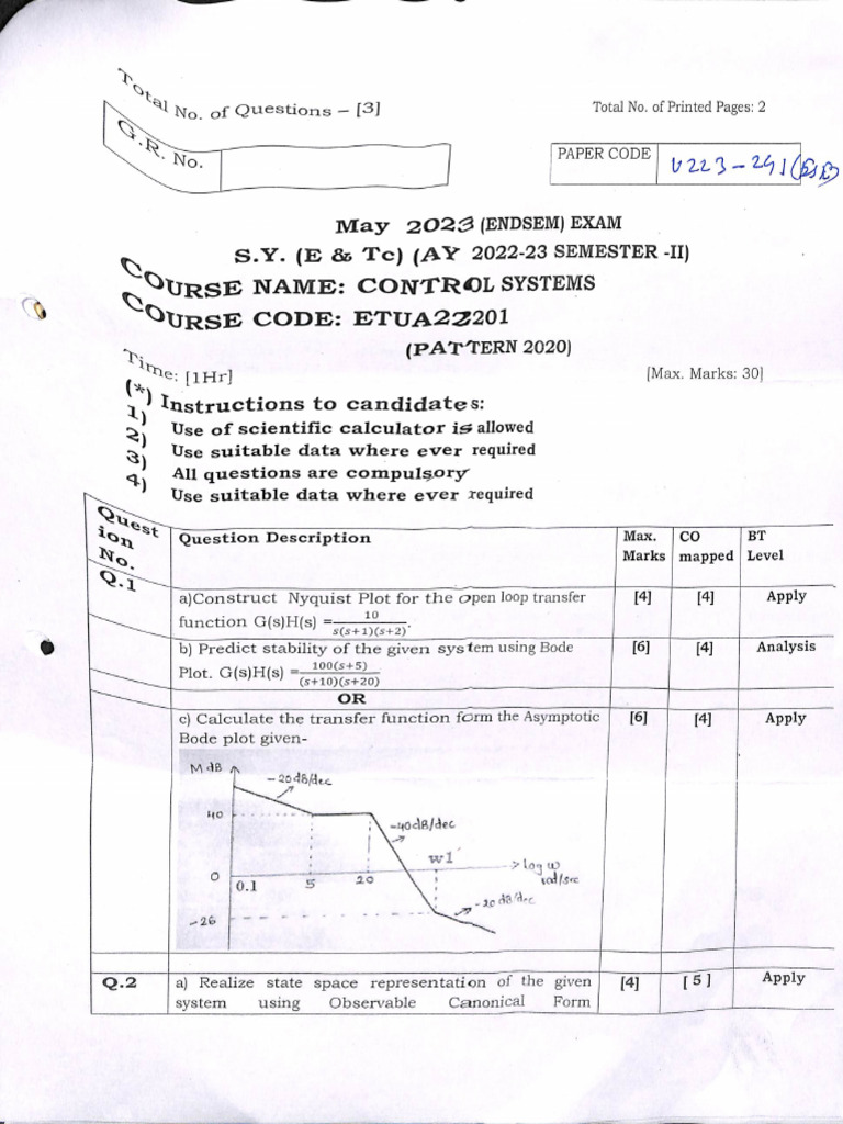 Control Systems Exam Guide | PDF | Computer Science | Mathematics