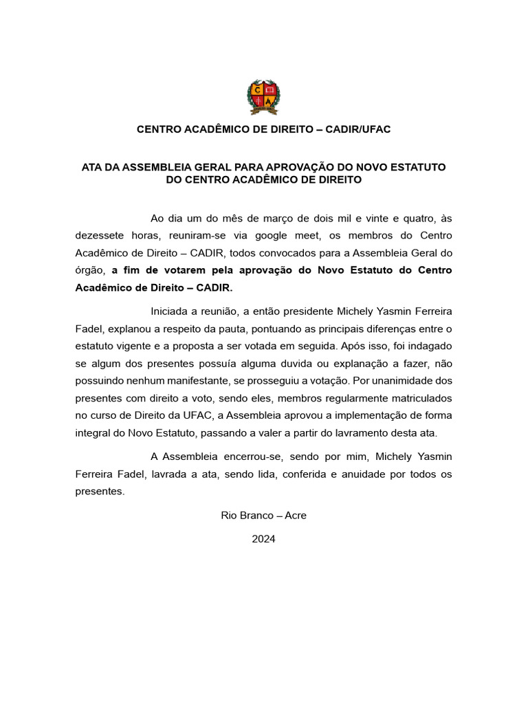Ata - Novo Estatuto | PDF