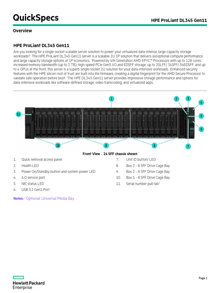 HPE ProLiant DL345 Gen11 QuickSpecs - A50004298enw - 2024-03 - v15 | PDF | Cloud Computing ...
