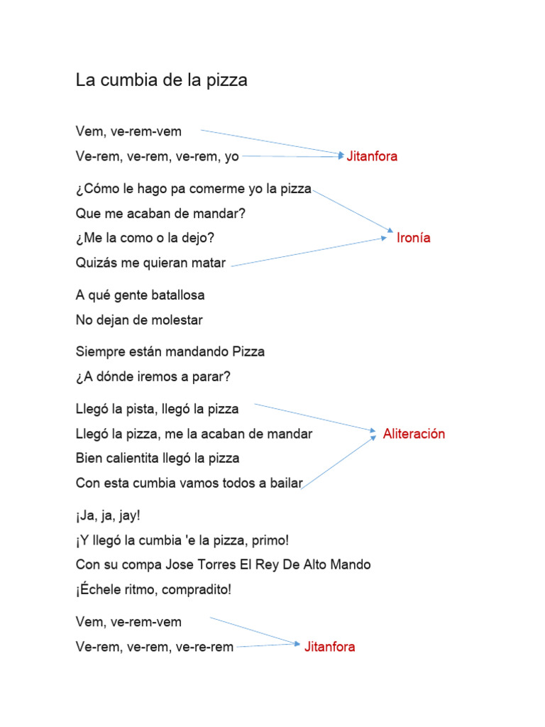 La cumbia de la pizza: letra y ritmo | PDF