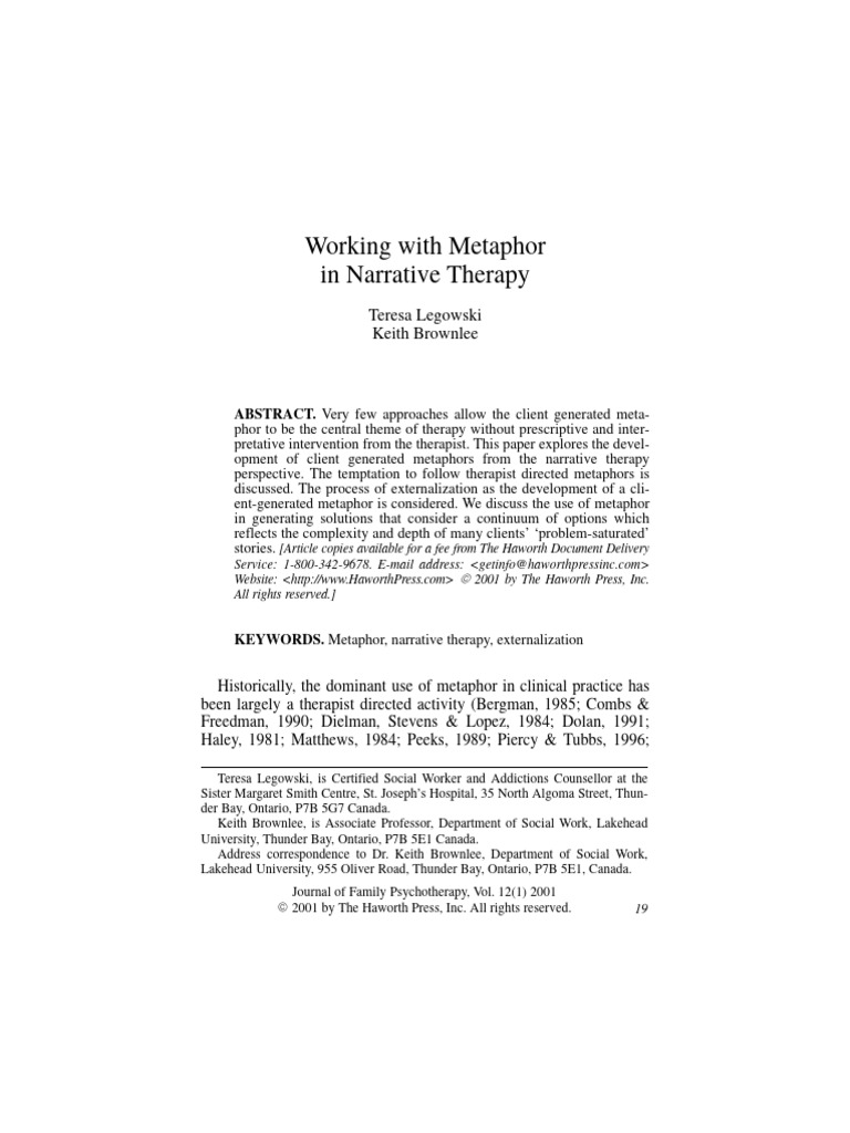 Working With Metaphor in Narrative Therapy | PDF | Psychotherapy ...