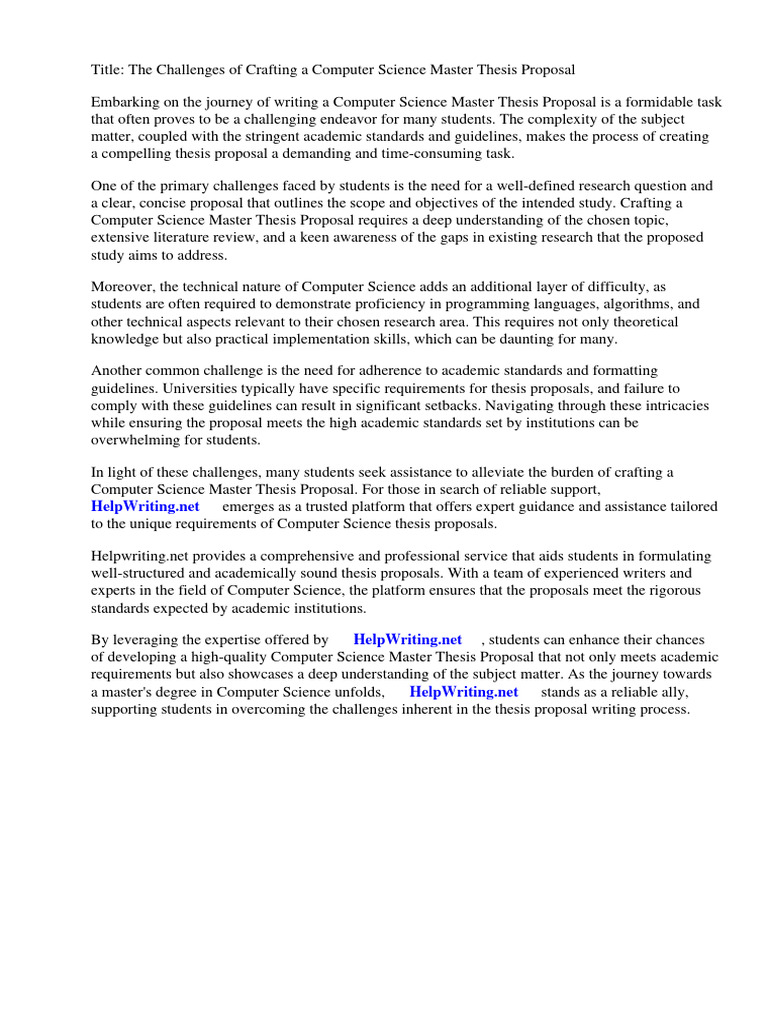 Computer Science Master Thesis Proposal Example | PDF