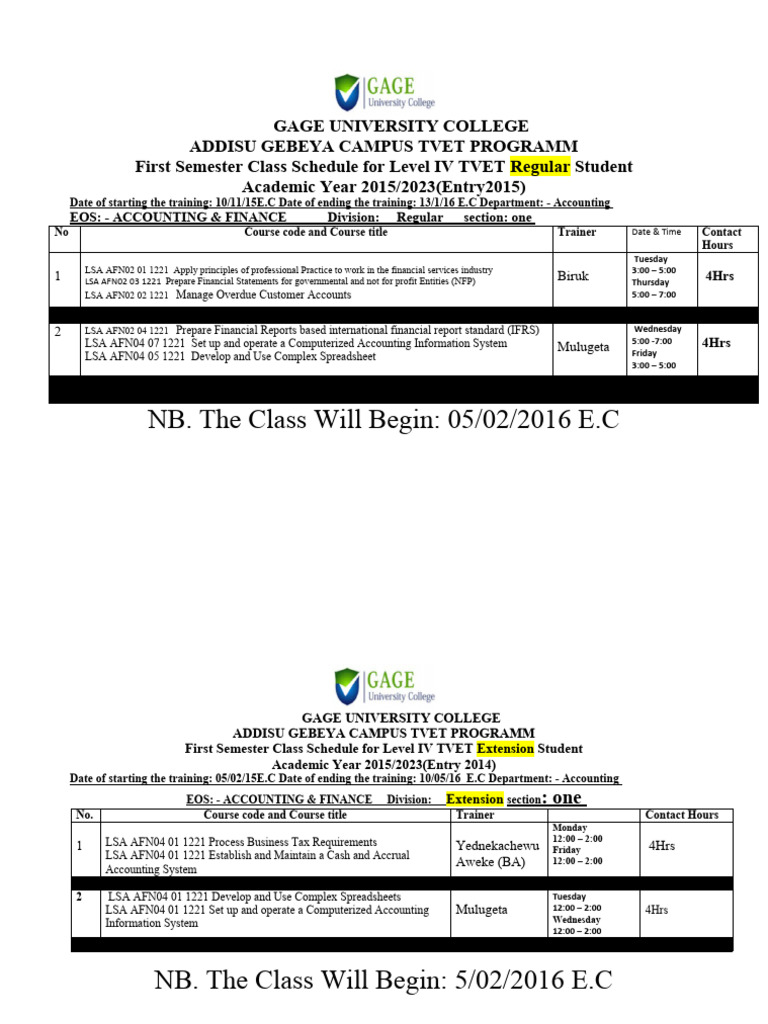 First Term 2016b Schedule | PDF