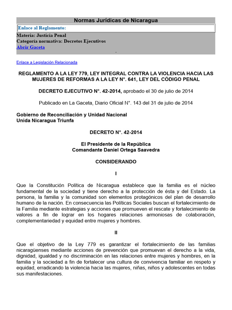 Reglamento Ley 779 contra la Violencia | PDF | Ciencias sociales